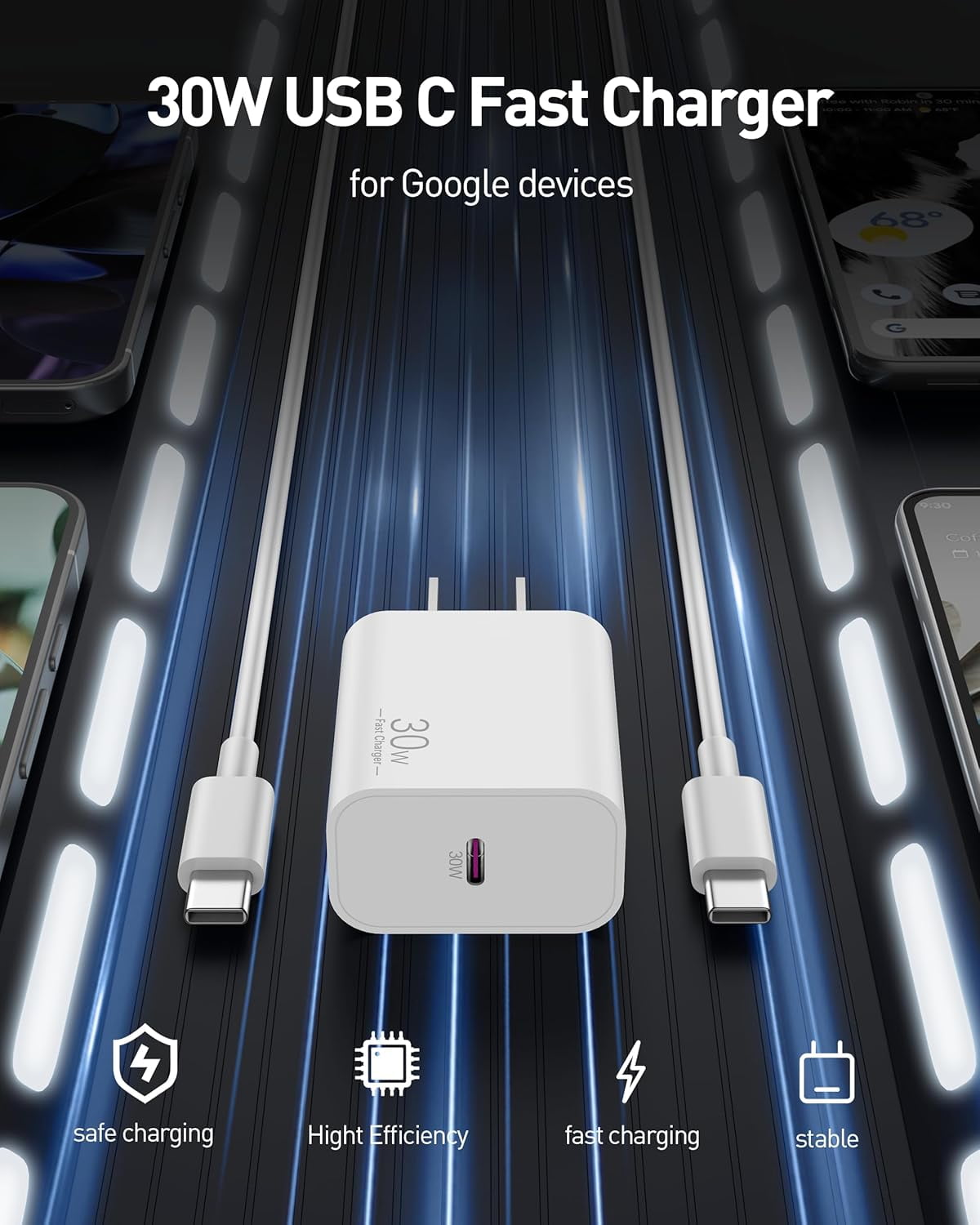 LINYAN-Pixel 10 9 8 7 6 Charger Fast Charging, 30W Fast USB C Wall ...