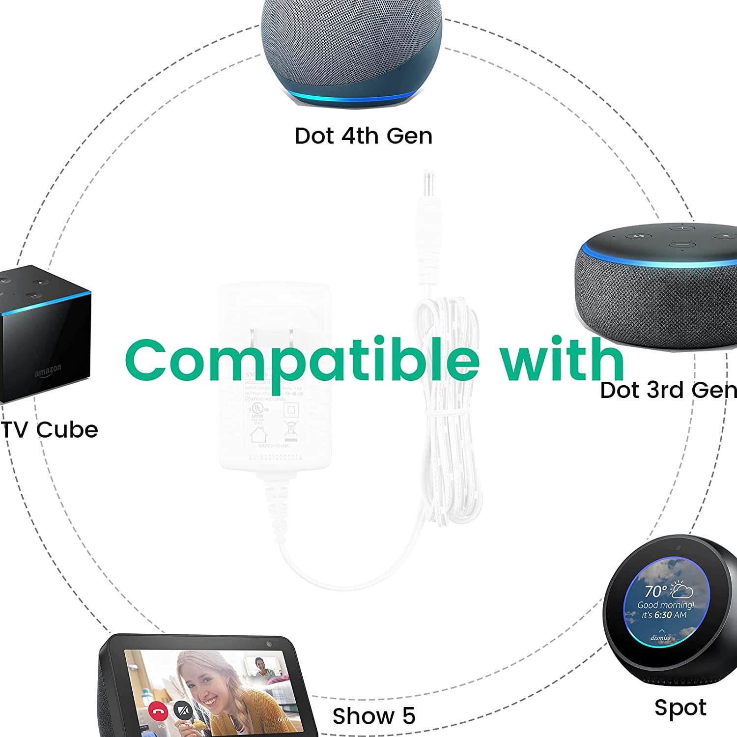 LINYAN-Power Adapter Replacement for Alexa Dot 4th Generation or 3rd ...