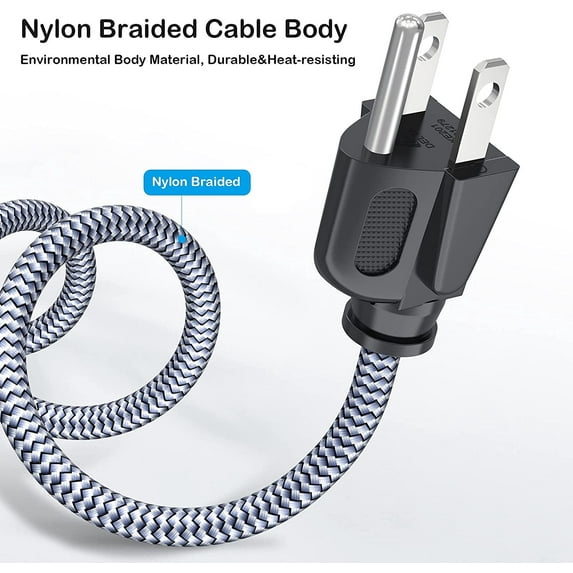LINYAN-Power Cord, 10A 18AWG AC Power Cable 10FT(3m) Nylon Braided 3 ...