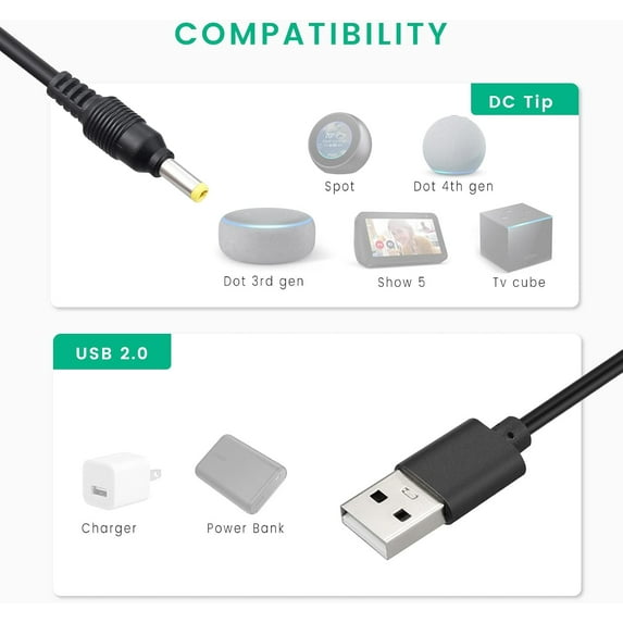 LINYAN-Power Cord for Echo Dot 4th Gen, 3rd Generation, Alexa Spot ...