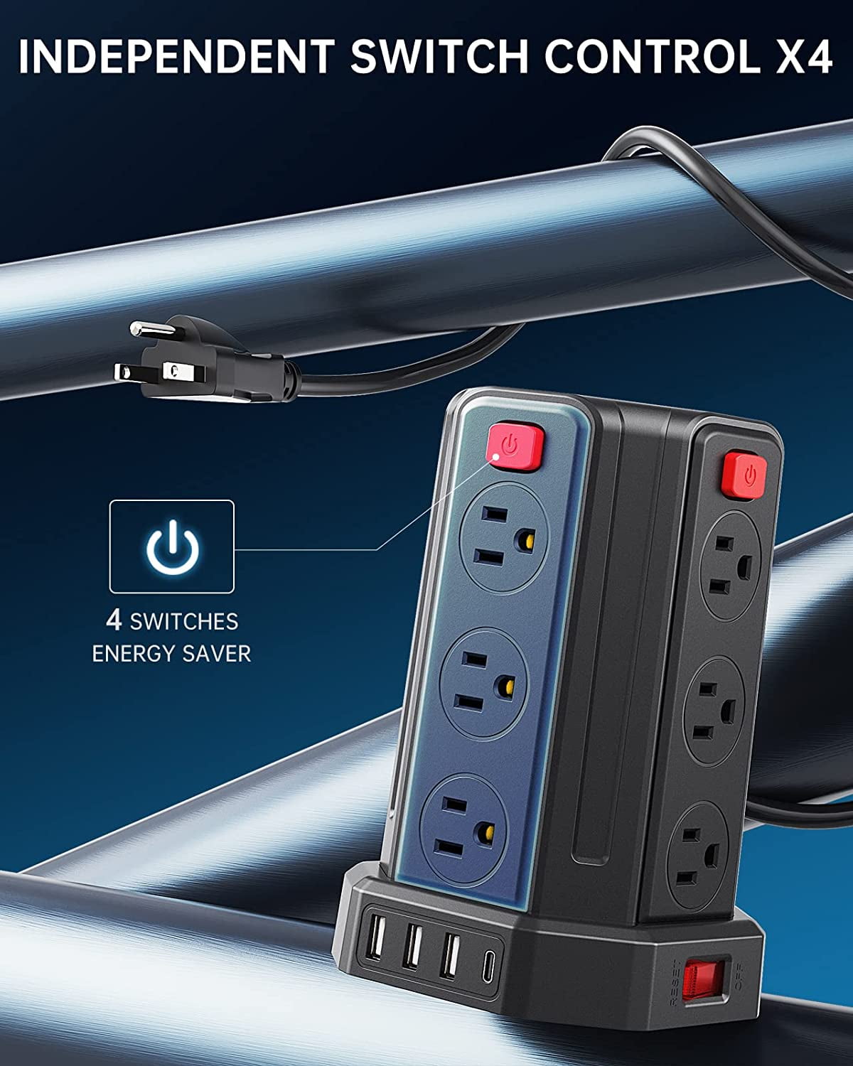 LINYAN-Power Strip Surge Protector, 10 Ft Extension Cord with 12 AC ...