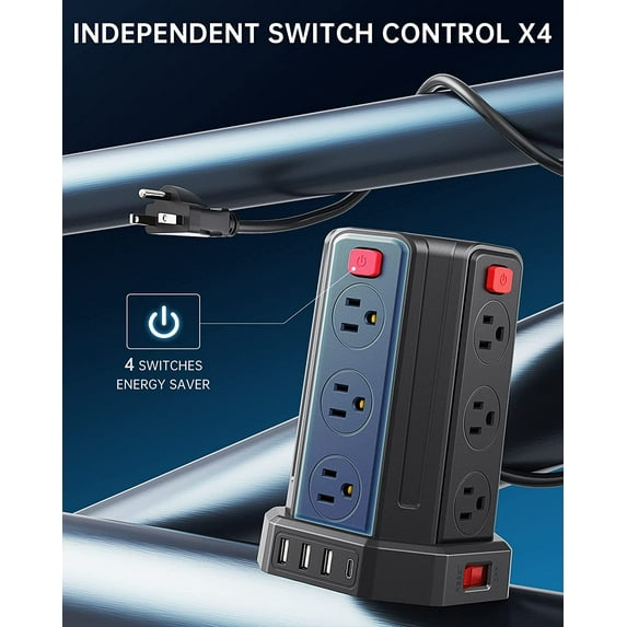 LINYAN-Power Strip Surge Protector, 10 Ft Extension Cord with 12 AC ...