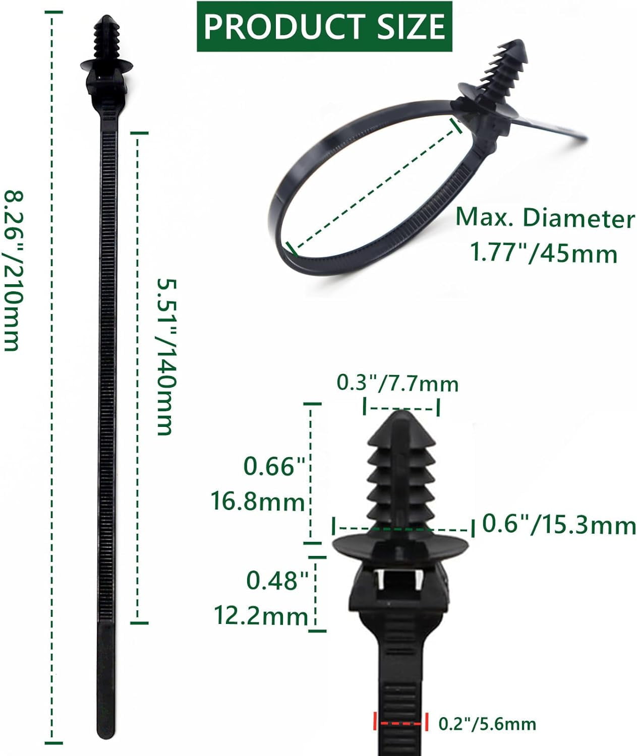 LINYAN-Push Mount Cable Zip Ties 8.3 Inch, Automotive Zip Ties with ...