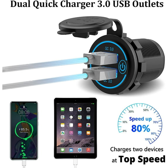 LINYAN-QC3.0 Dual USB 12V Outlet with Touch Switch: 12 Volt Marine ...