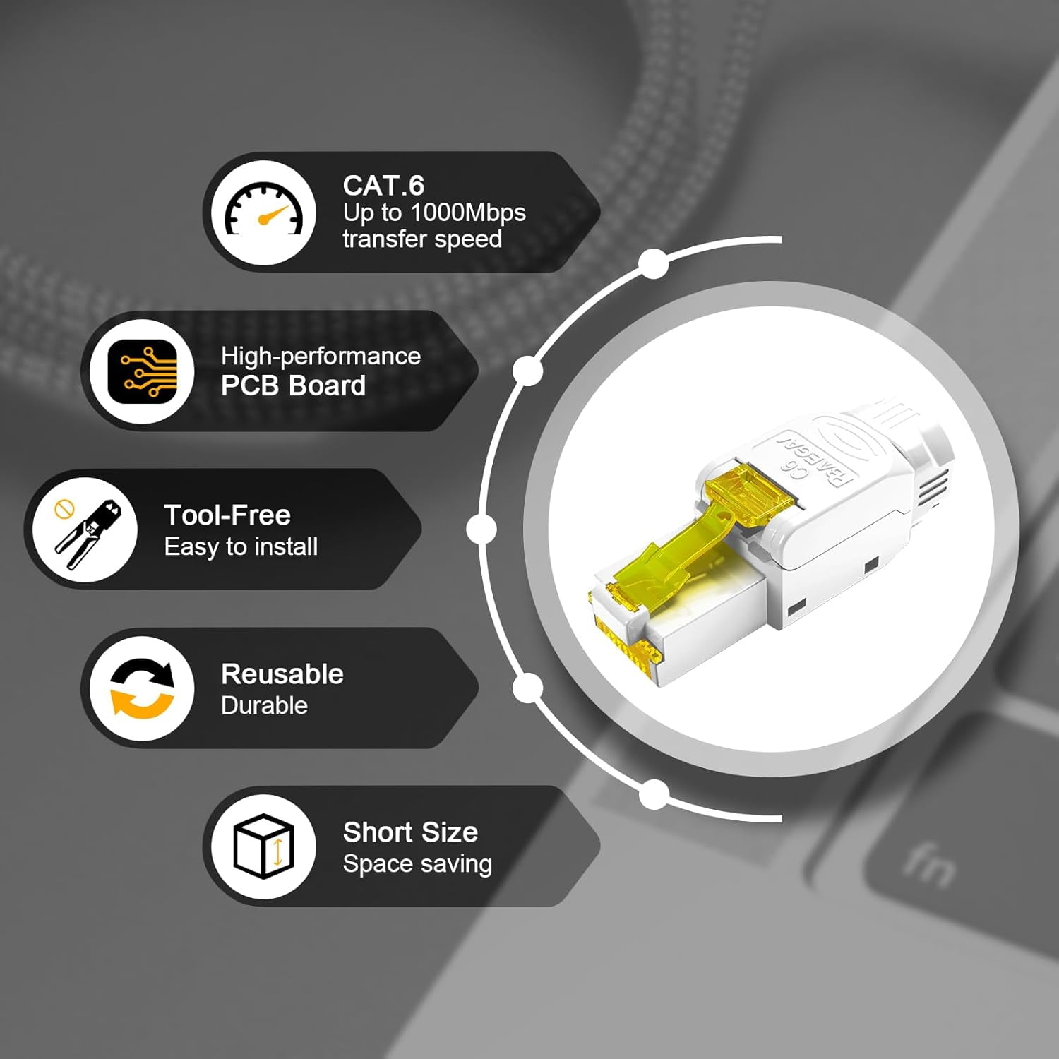 LINYAN-RJ45 Connector Tool-Free【EC Listed】 CAT6 Field Termination Plug ...