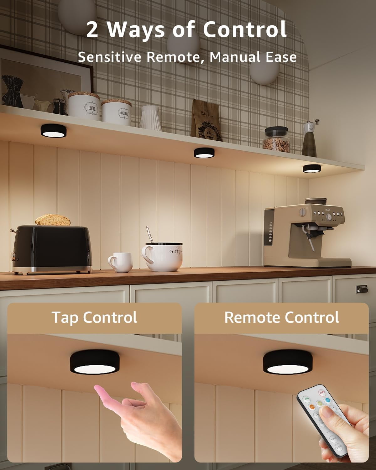LINYAN-Rechargeable Puck Lights with Remote Control, 2400mAh Battery ...
