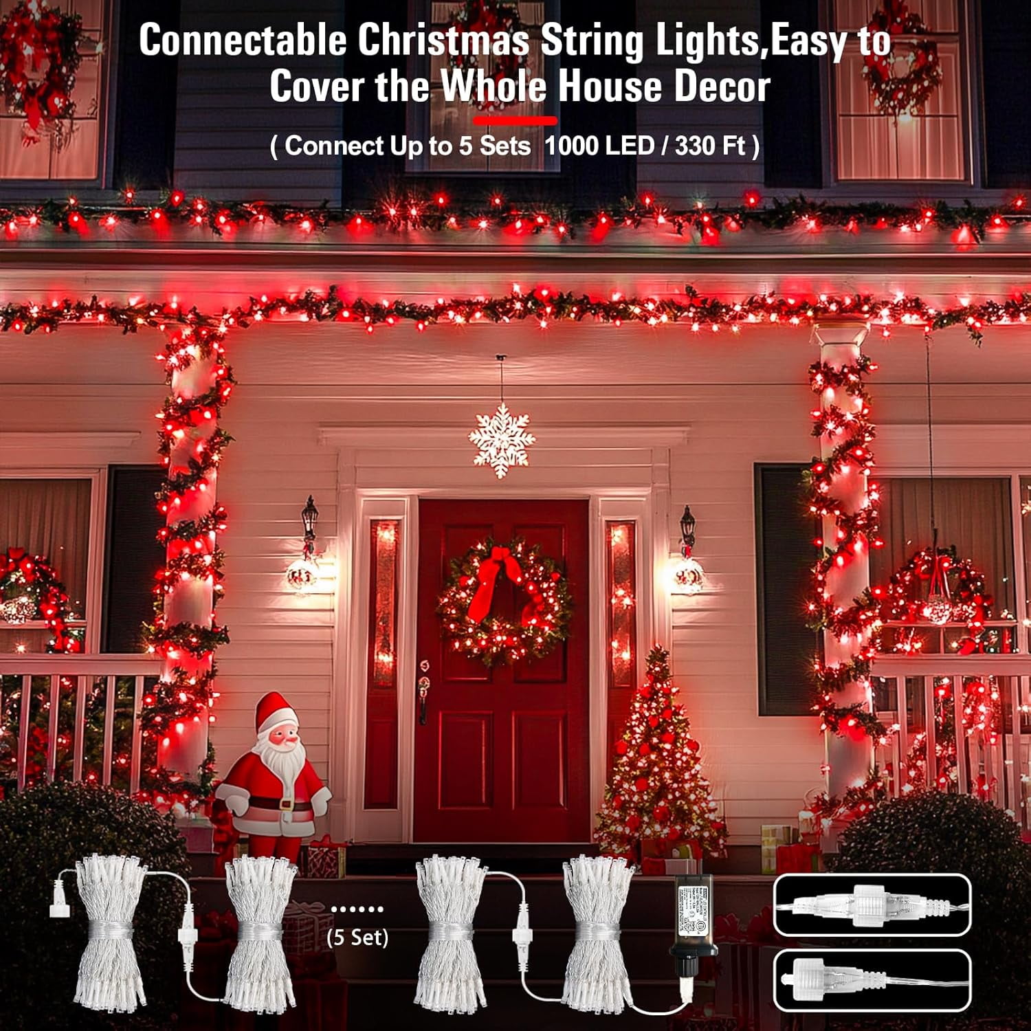 LINYAN-Red Christmas Lights Outdoor Indoor, 66ft 200 LED Red String ...