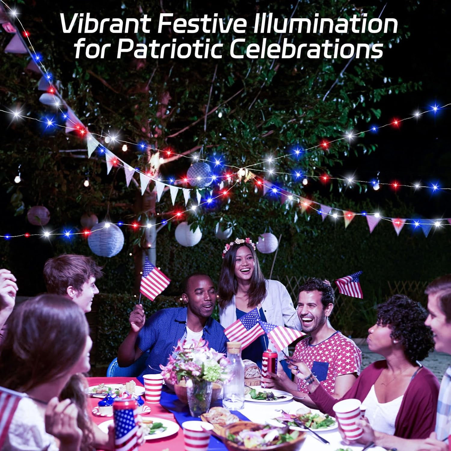 LINYAN-Red White and Blue Solar Fairy Lights, 4th of July Lights ...