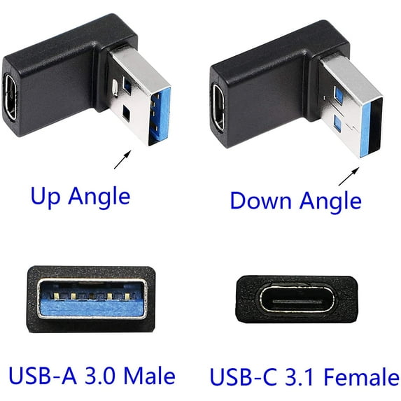 LINYAN-Right Angle USB C to USB A Adapter, Up Angle & Down Angle USB A ...