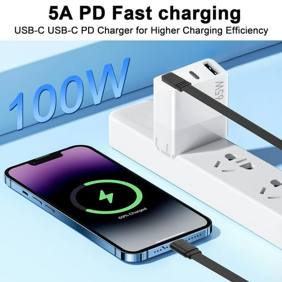 LINYAN-Right Angled Short USB C Flat Cable PD 100W Fast Charging 90 ...