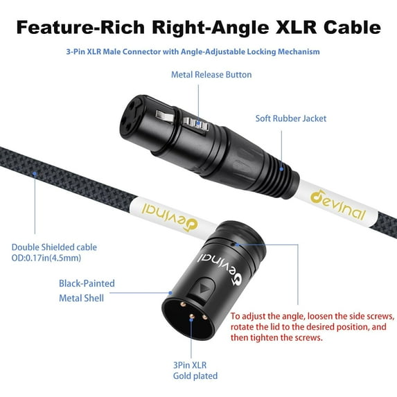 LINYAN-Rotatable Right-Angle XLR Cable, Adjustable-Angle Low-Profile ...