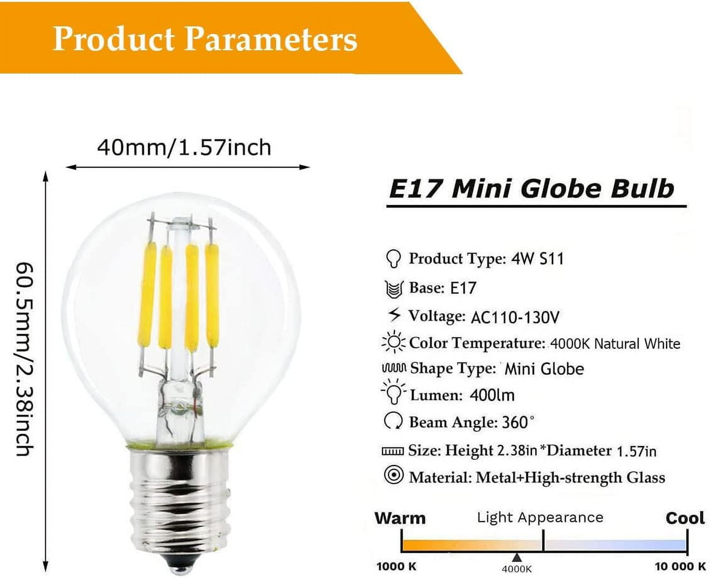 LINYAN-S11 LED Light Bulb,4W Equal to 40W E17 Intermediate Base Mini ...