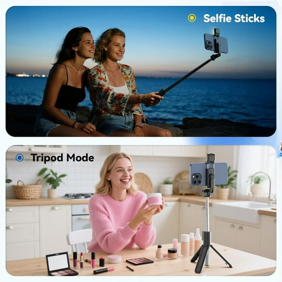 LINYAN-Selfie Stick Tripod with Light, Retractable Selfie Stick Tripod ...