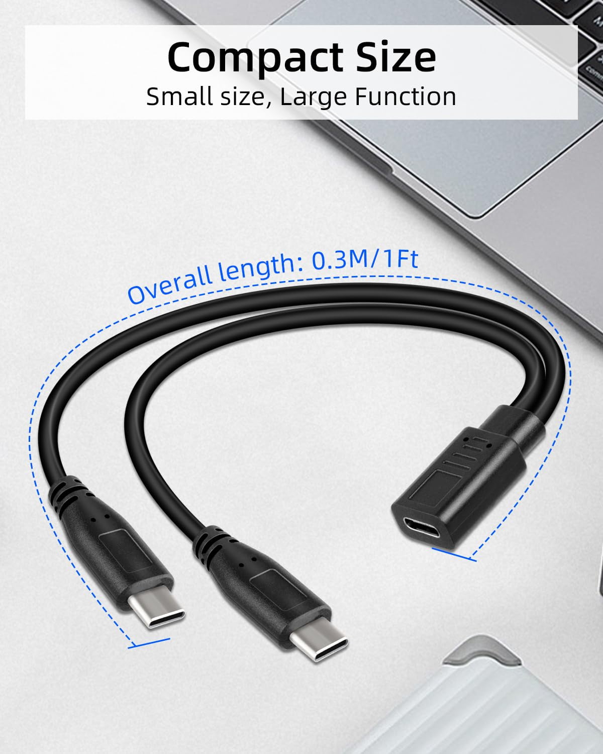 LINYAN-Short USB Type C Female to Dual Type C Male Charging Cable, Only ...