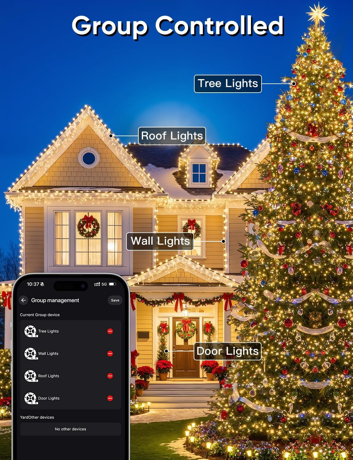 LINYAN-Smart Christmas Lights, 66FT 200 LEDs APP Control RGB Color ...