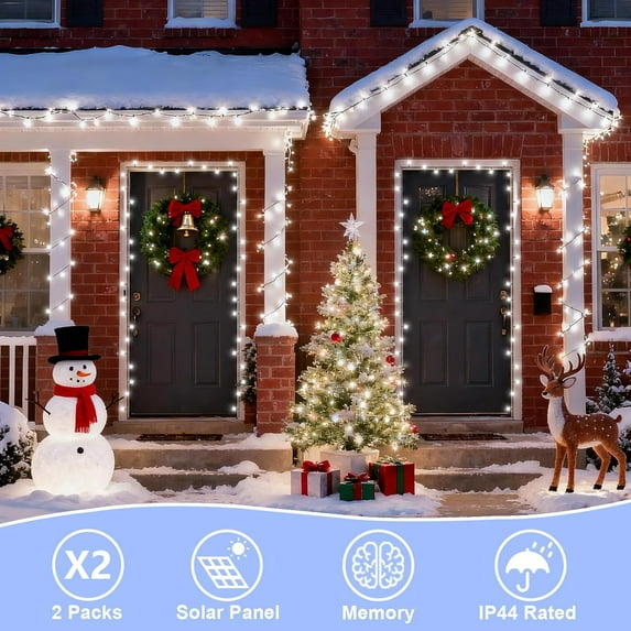 LINYAN-Solar Christmas Lights Outdoor Waterproof, 2 Pack Each 66ft 200 ...
