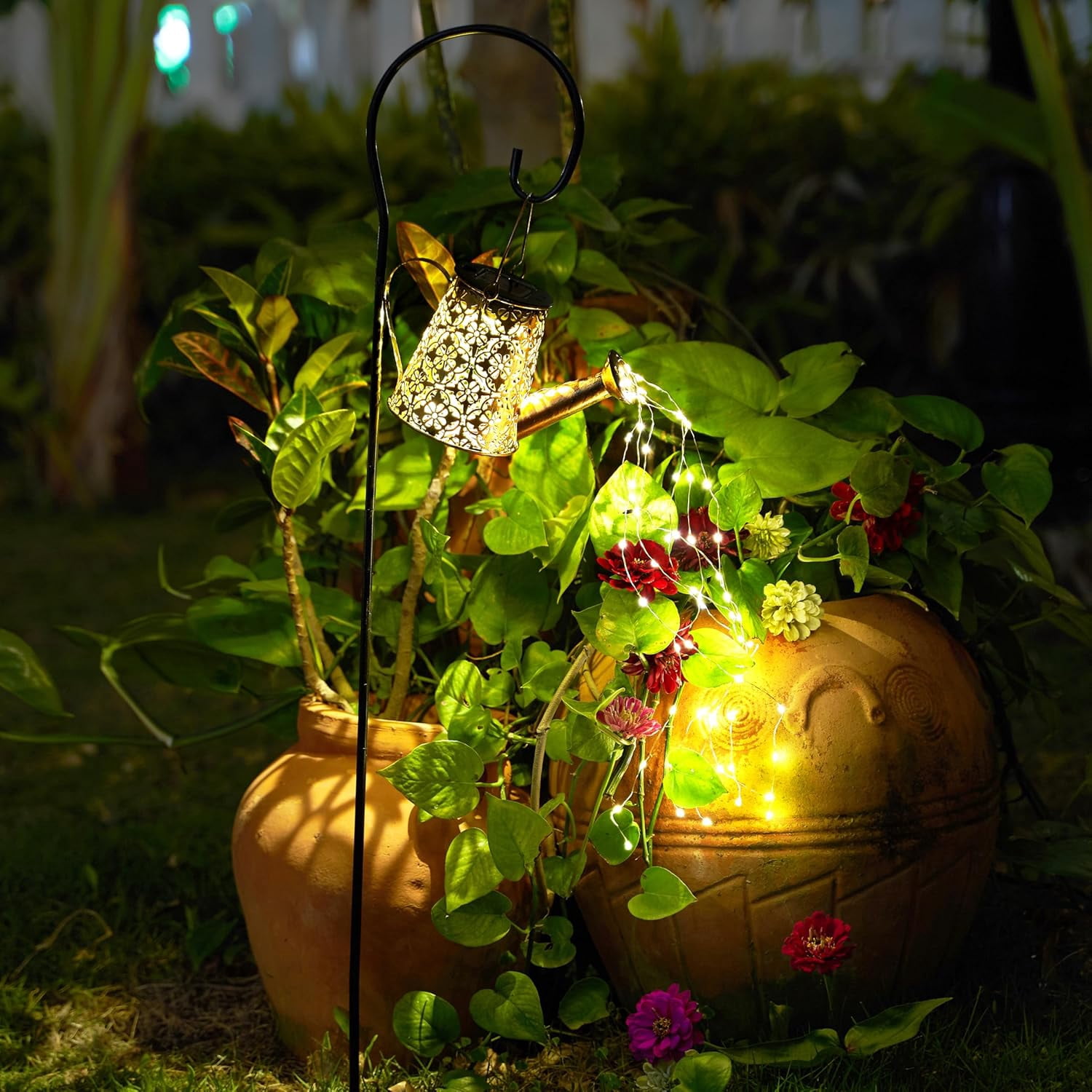 LINYAN-Solar Garden Watering Can Lights with Cascading Lights,Christmas ...