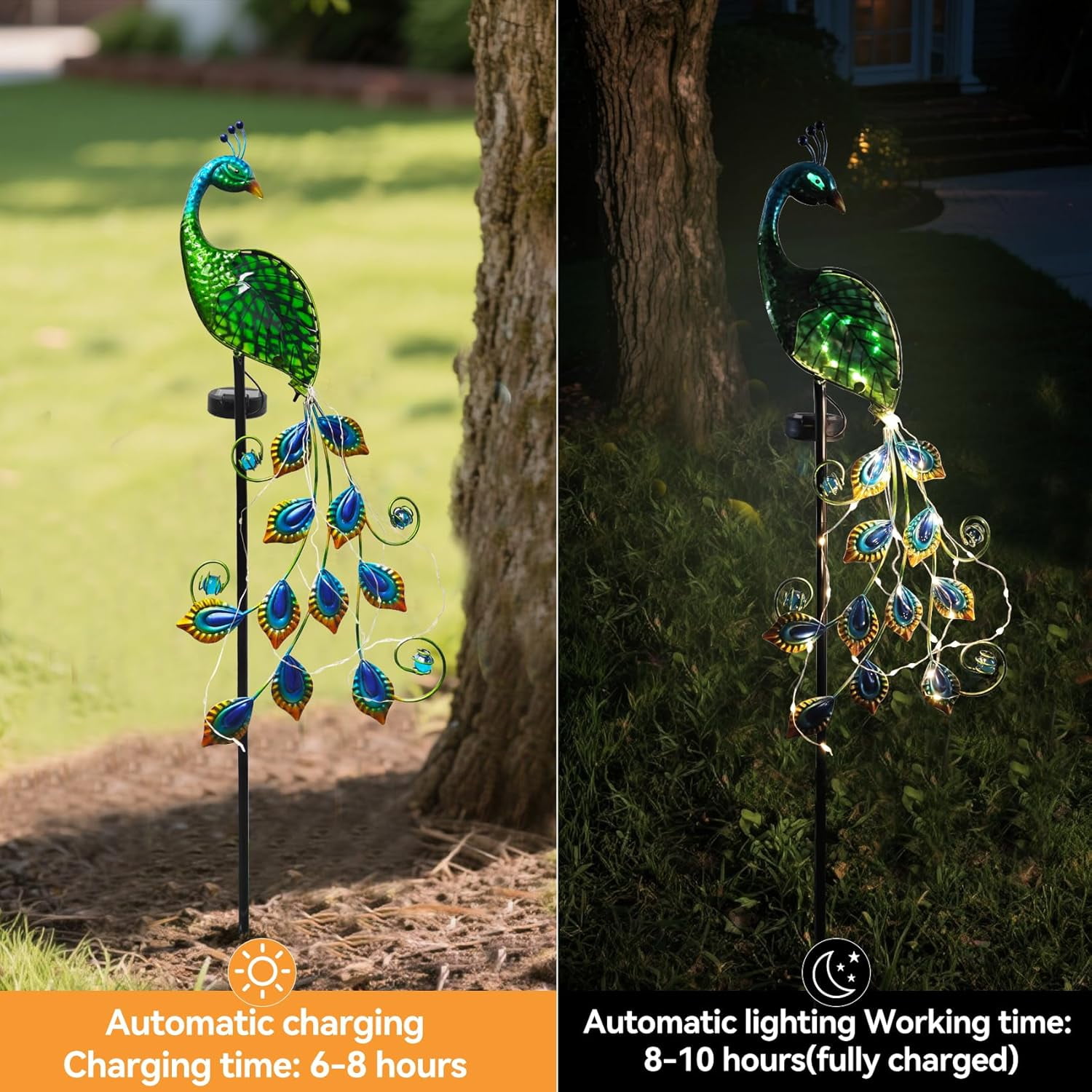 LINYAN-Solar Peacock Garden Stake Lights Outdoor, Waterproof Metal ...