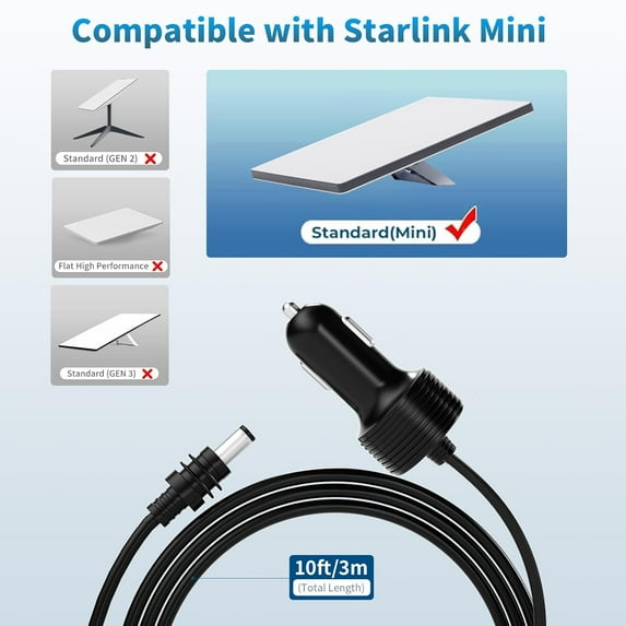 LINYAN-Starlink Mini Car Adapter 12V, Waterproof Power Cable with ...