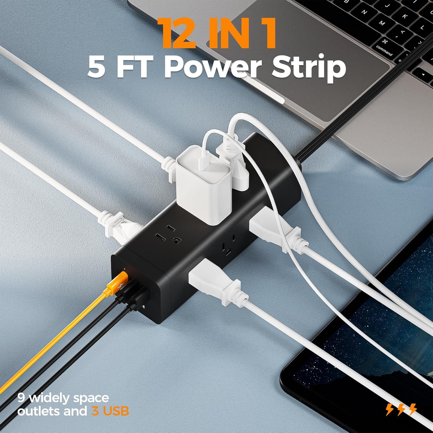 LINYAN-Surge Protector Power Strip, 5 FT Extension Cord with Multiple ...