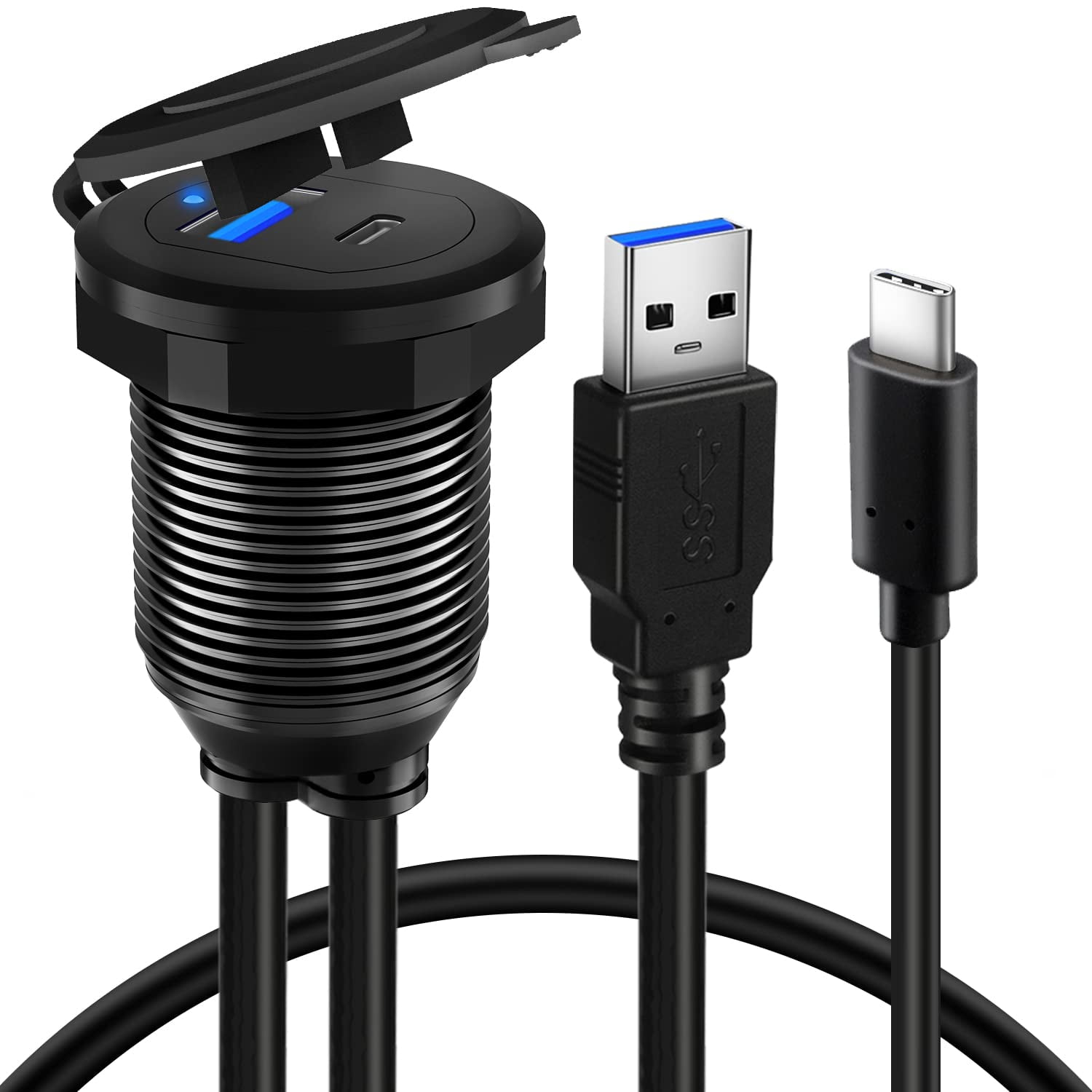 LINYAN-Type C 3.0 USB 3.0 Alloy Shell Car Mount Flush USB Port Cable ...