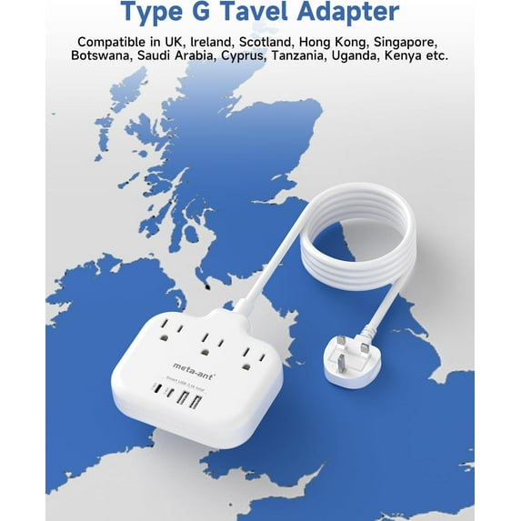 LINYAN-Type G Adapter for Travel, US to UK Travel Adapter with 3ft ...