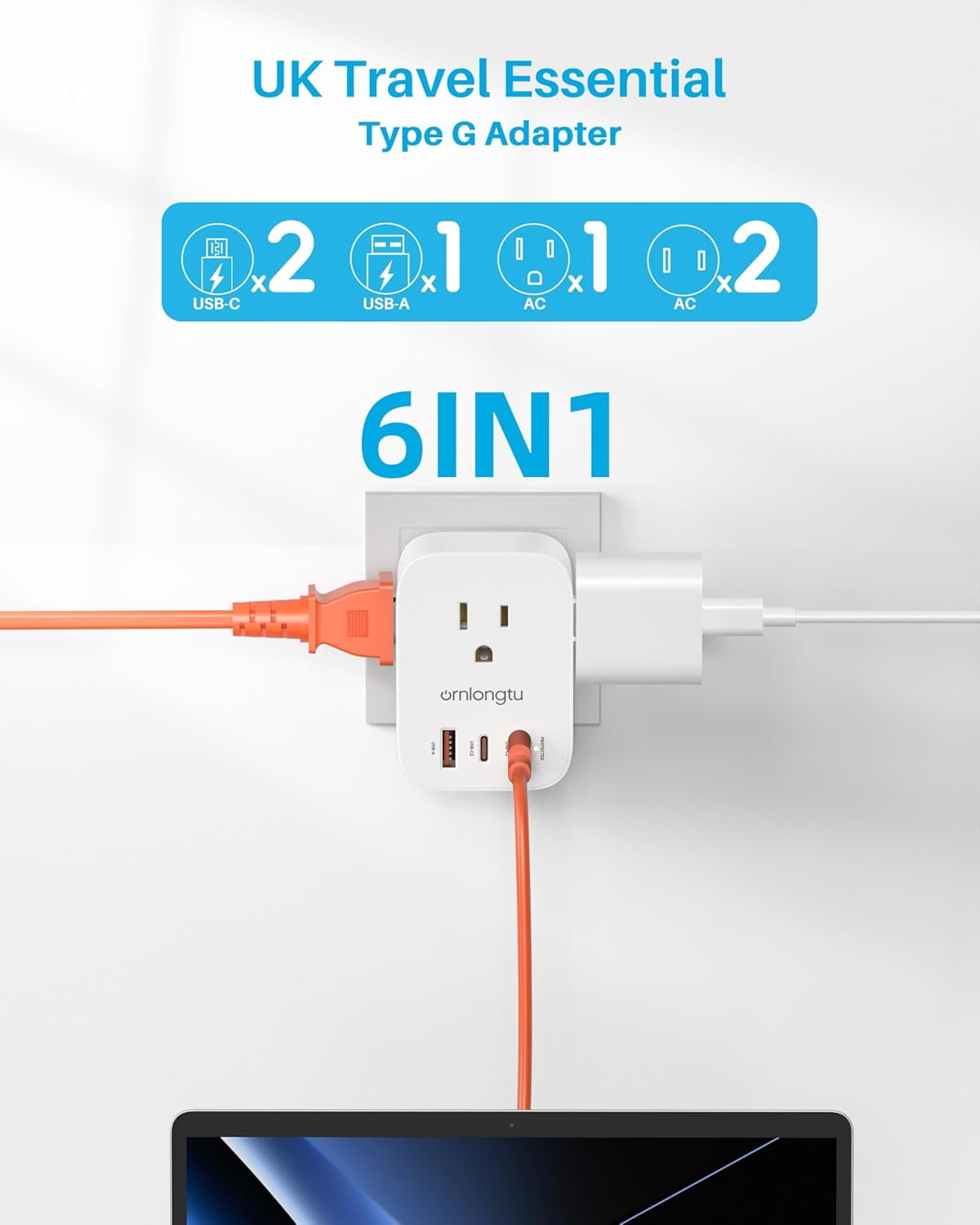 LINYAN-UK Adapters for Travel 2 Pack, Type G US to UK Plug Adapter with ...