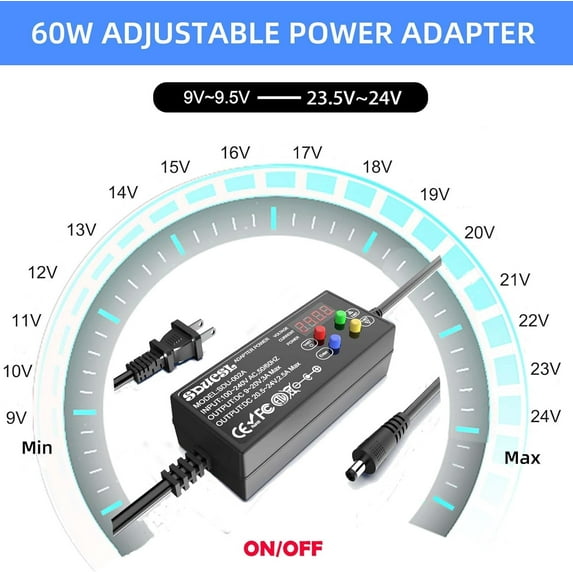 LINYAN-UL-Adjustable DC Power Supply 3A 100-240V Input, 5V/9V/12V/15V ...