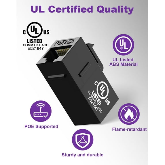 LINYAN-UL Listed CAT 6A Keystone Coupler, UTP 25-Pack RJ45 Keystone ...
