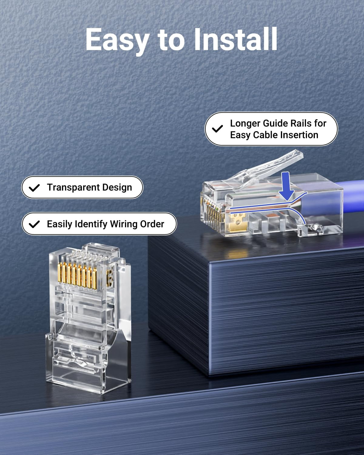 LINYAN-UL Listed Cat6 RJ45 Pass Through Connectors 50-Pack, Cat 6/Cat ...