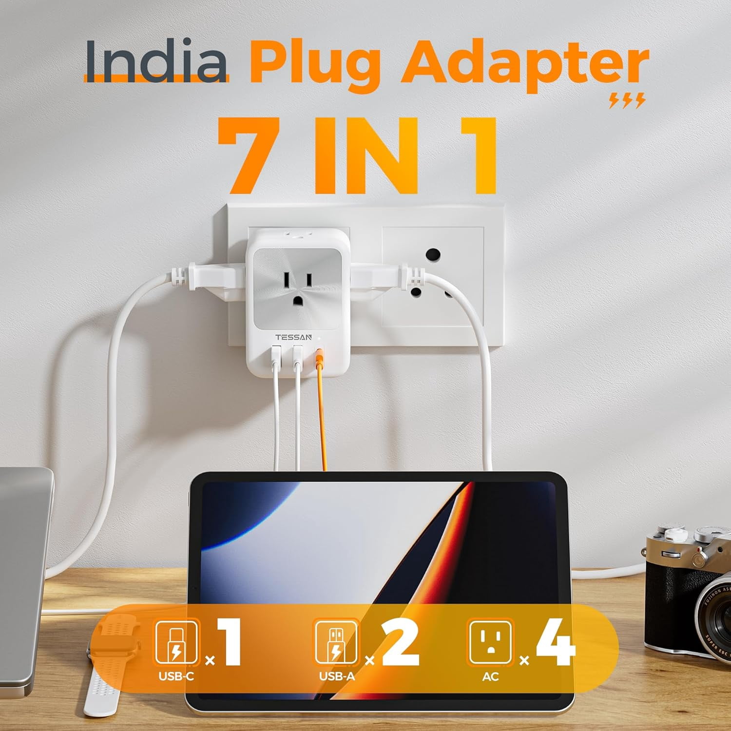 LINYAN-US to India Plug Adapter 2 Pack, Type D Travel Adapter with 4 AC ...