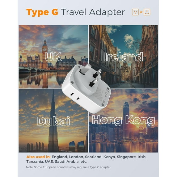LINYAN-US to UK Plug Adapter 2 Pack, Type G Adapter for Travel with 4 ...