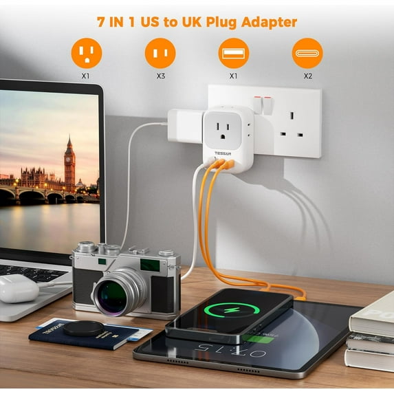 LINYAN-US to UK Plug Adapter, Type G Travel Adaptor with 4 Electrical ...