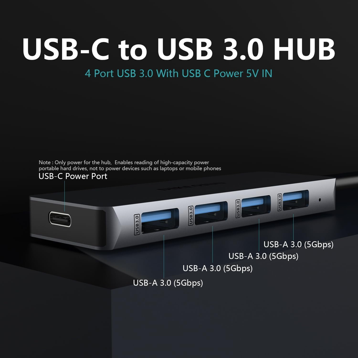 LINYAN-USB 3.0 Hub 4 Ports with USB-C Power Port, High-Speed Data Hub ...