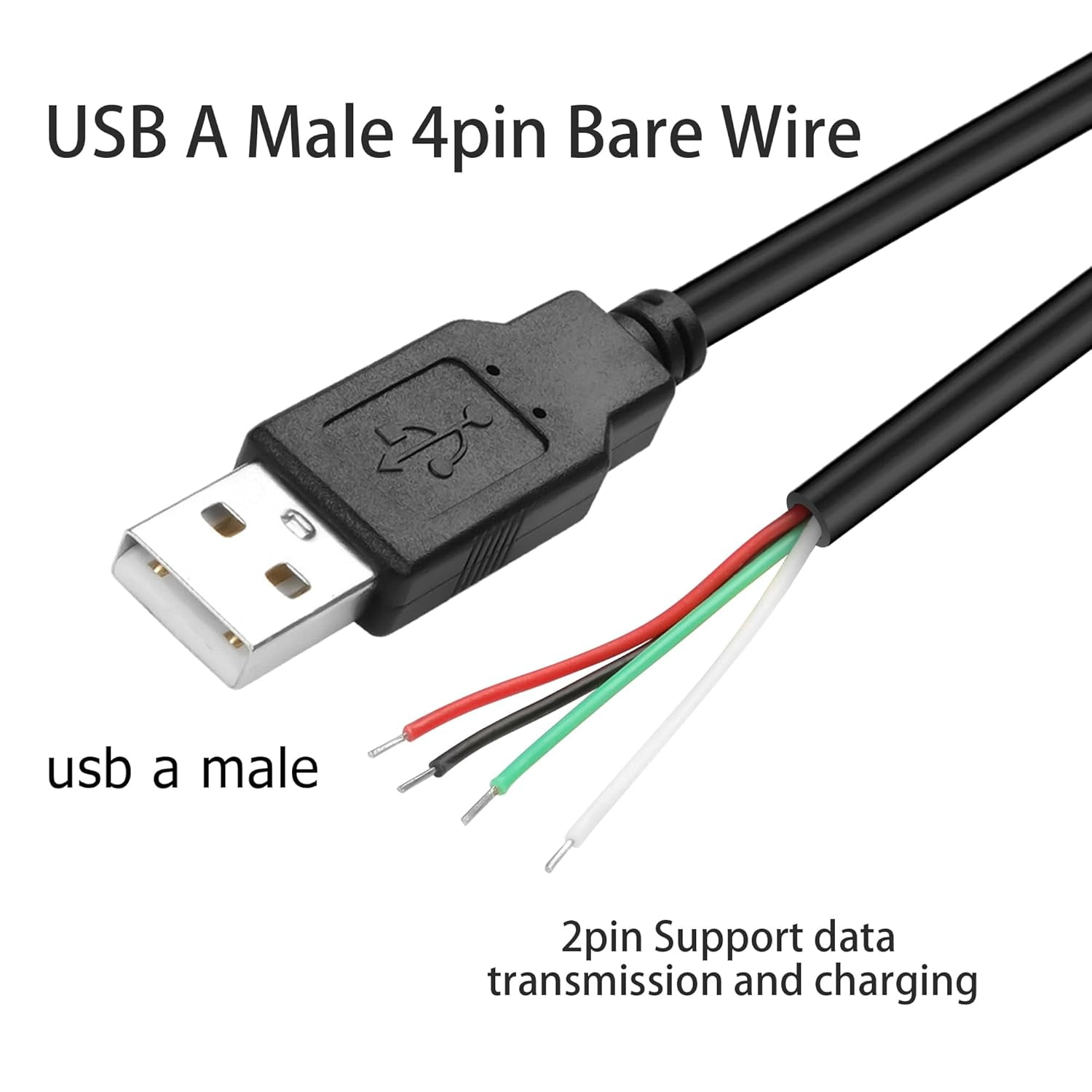 LINYAN-USB A Male 4 Pin Bare Wire, 2.0 Male Plug to Bare Wire Extension ...