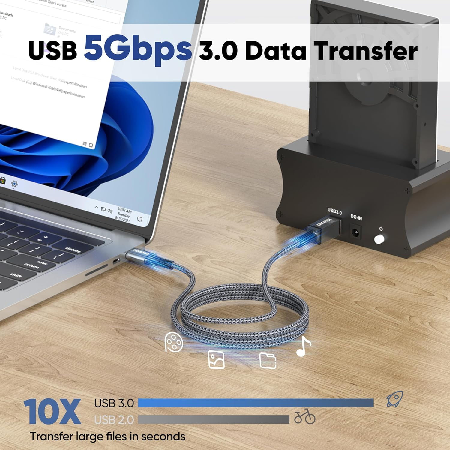 LINYAN-USB A to B 3.0 Cable 10FT Long, 5Gbps High Speed Data Transfer ...