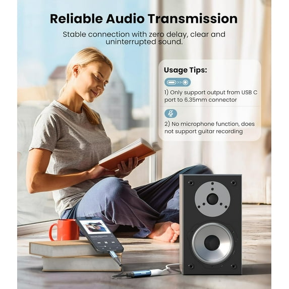 LINYAN-USB C to 1/4" Headphone Adapter-3.3FT, 384kHz/32bit USB C to 6 ...