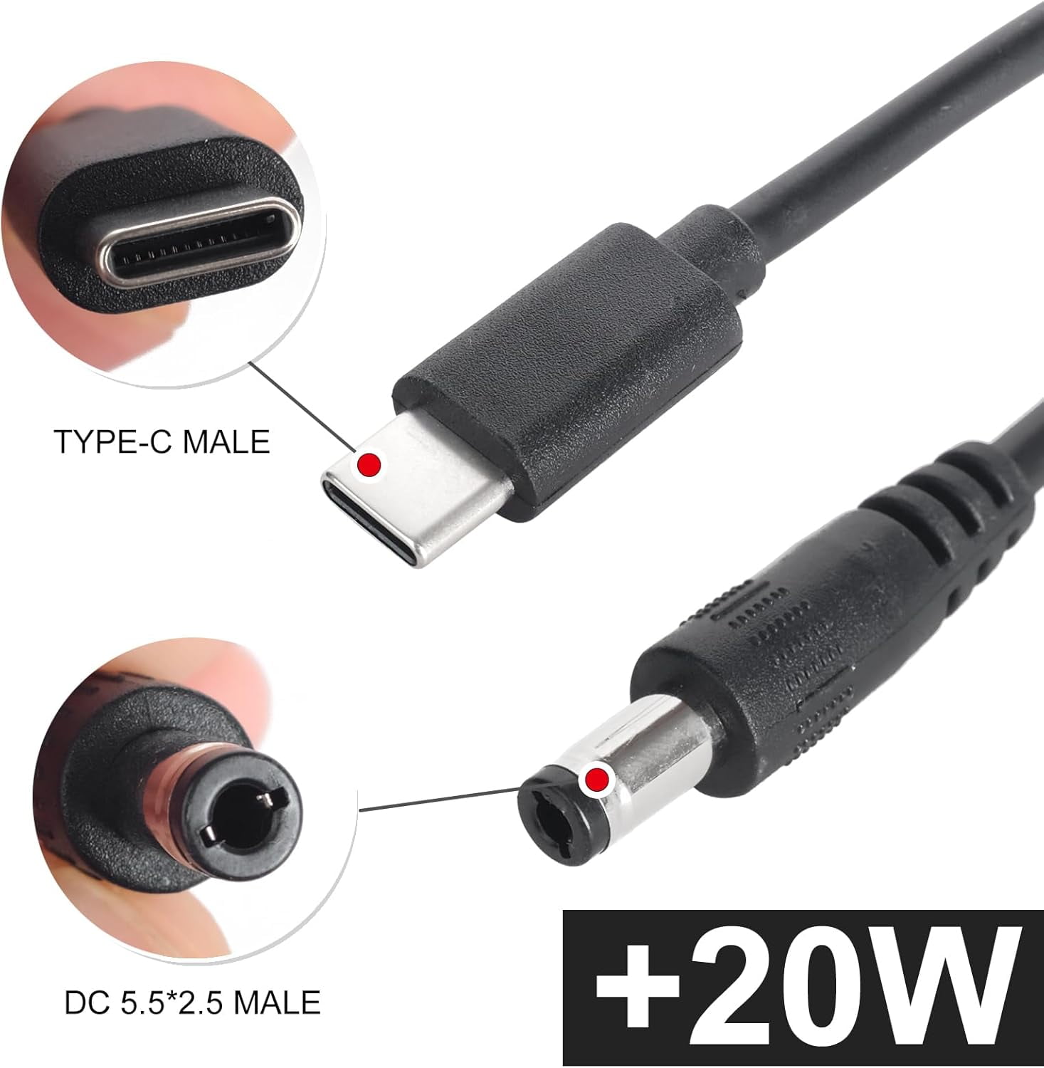 LINYAN-USB C to DC 5.5mm x 2.1mm Power Cable Cord, USB C Input to DC ...