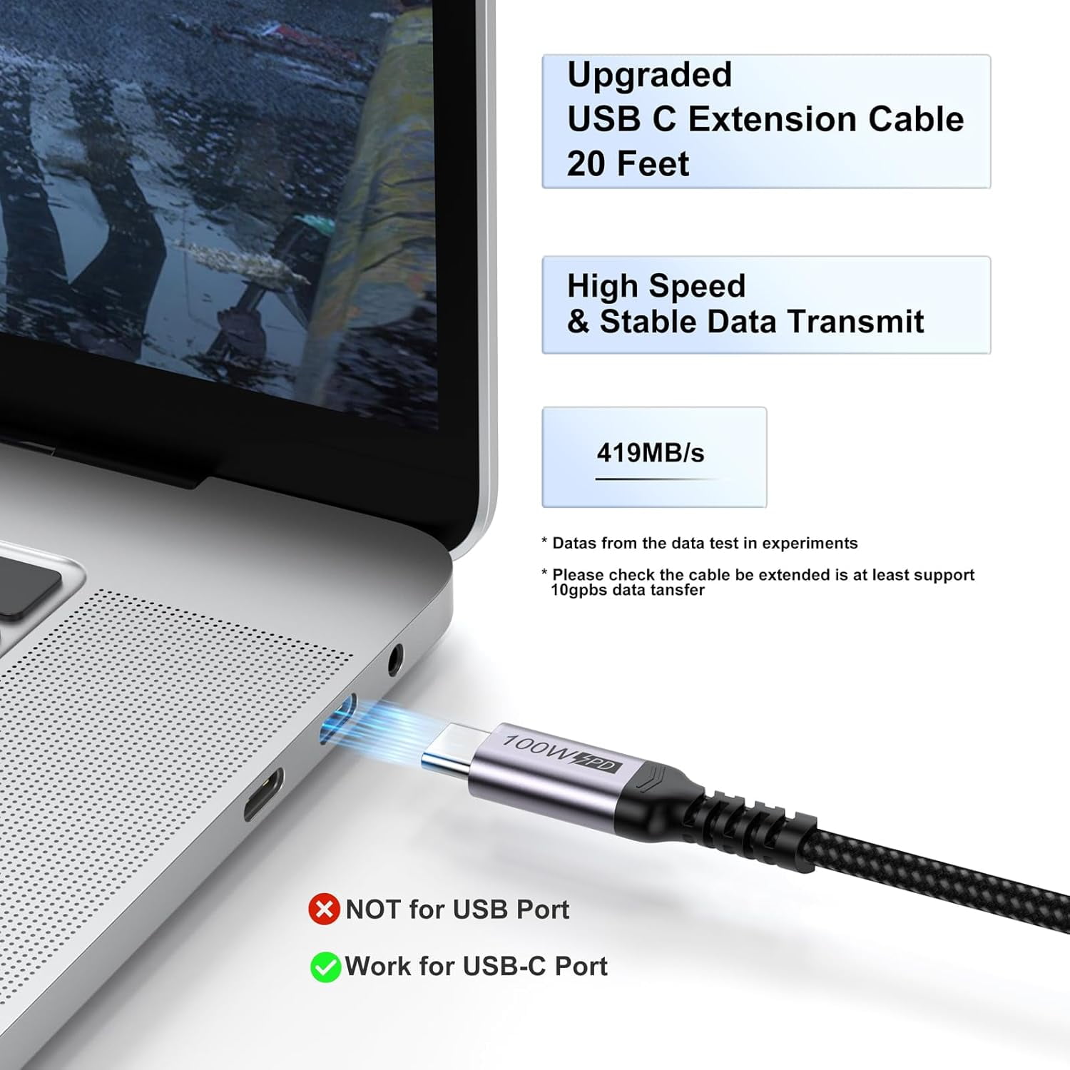 LINYAN-USB C Extension Cable 20ft, Upgraded USBC Extender 100W Charging ...