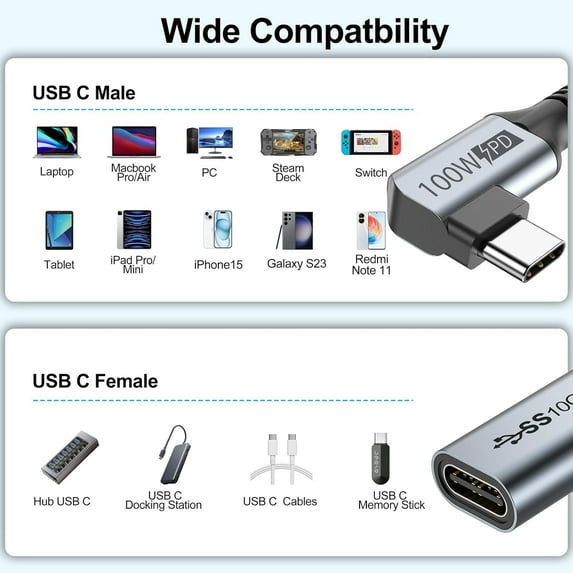 LINYAN-USB C Extension Cable 5-Pack, 6FT USB C Extender Cable, USBC ...