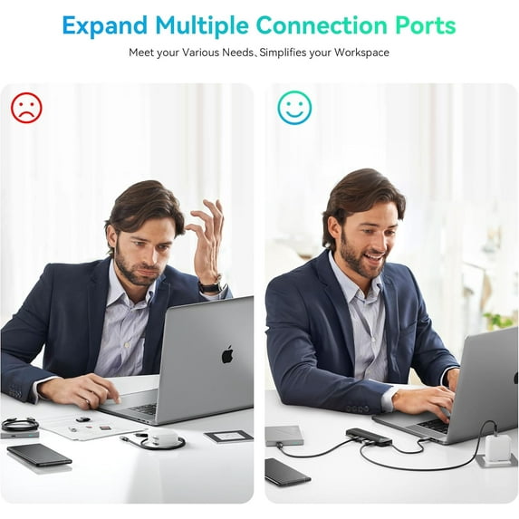 LINYAN-USB-C Hub 7 Ports with SD&TF Card Reader, 4K HDMI Display, Three ...