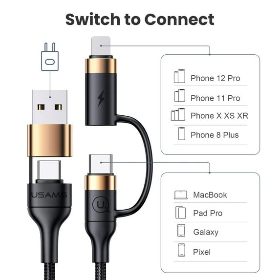 LINYAN-USB C Multi Fast Charging Cable PD 60W Nylon Braided Cord 4-in-1 ...