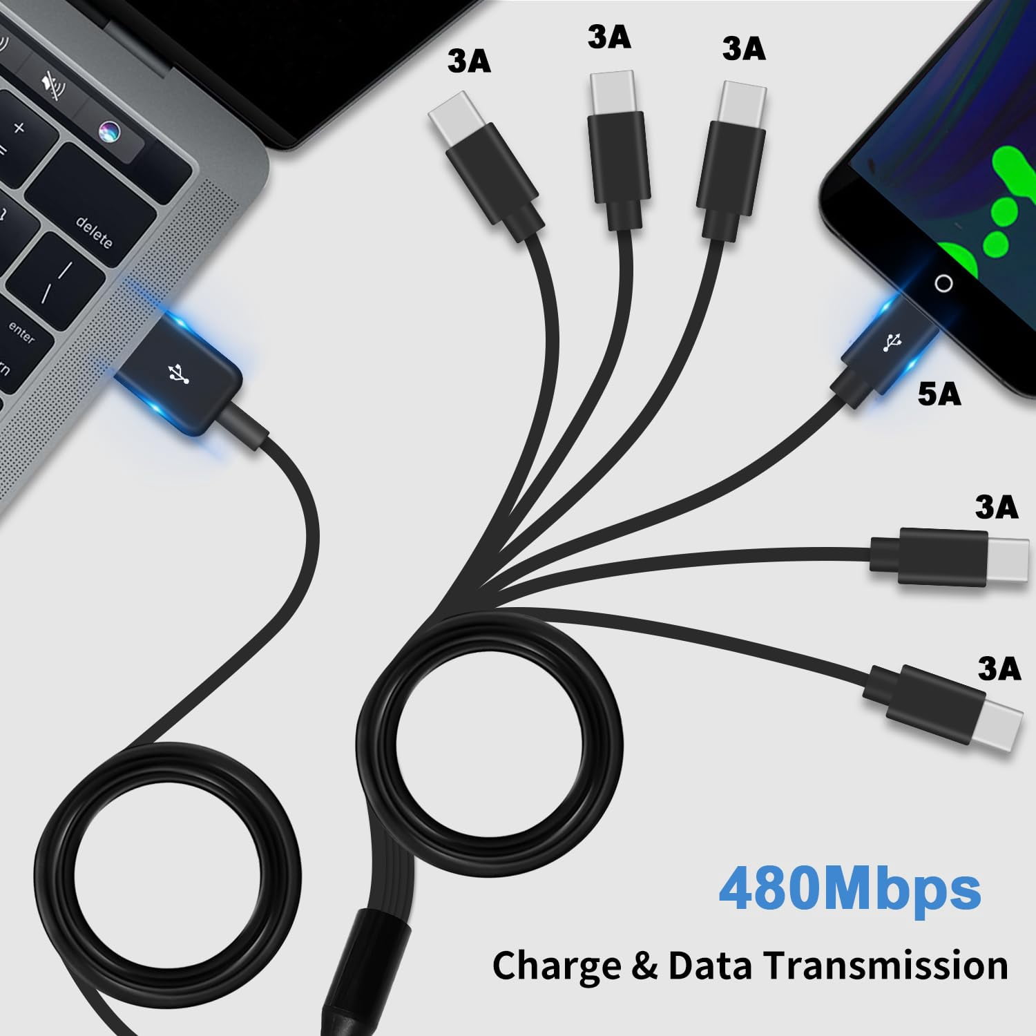 LINYAN-USB C Splitter Cable - 6 in 1 USB 2.0 Type A to 6 Type-C Male ...