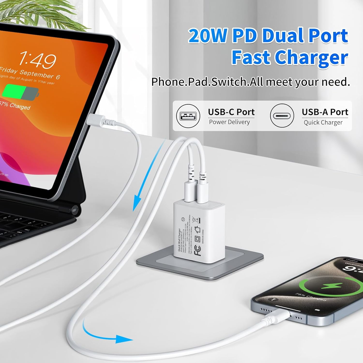 LINYAN-USB Charger BlockPD20W USBC Charger Block & USB Fast Charging ...