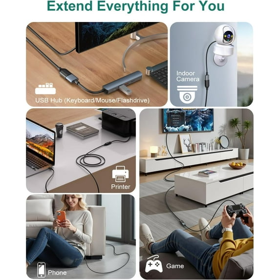 LINYAN-USB Extension Cable, 10 ft [5Pack] Extra Long Type A Male to ...