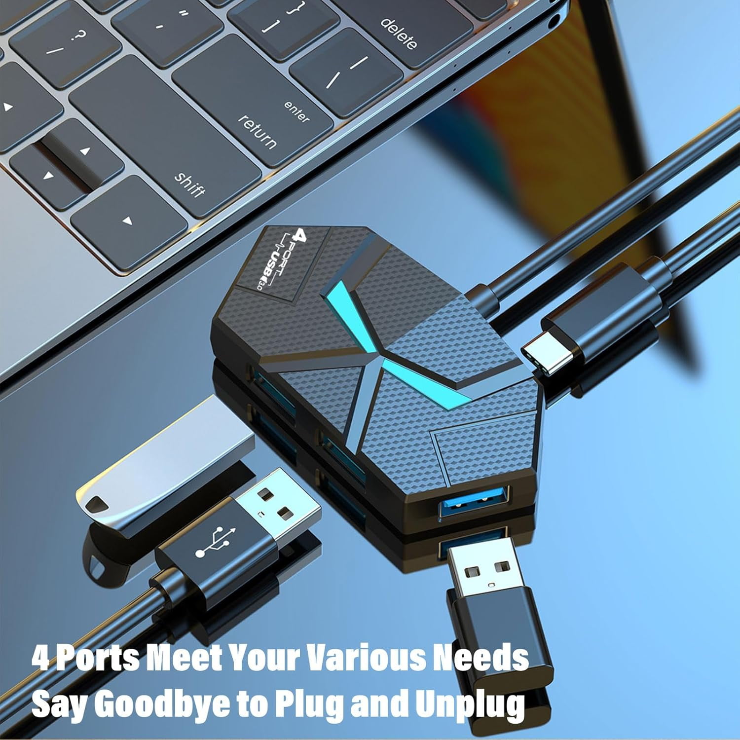 LINYAN-USB Hub with 4 Power/Data Ports, Multiple USB 3.0 Hub USBA ...