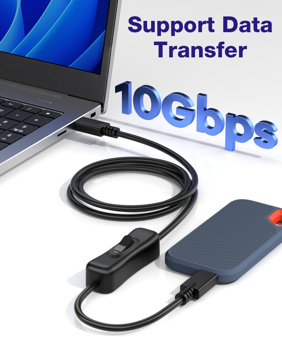 LINYAN-USB Type-C On Off Switch Cable [3.3ft], USB 3.1 C to C Cable ...