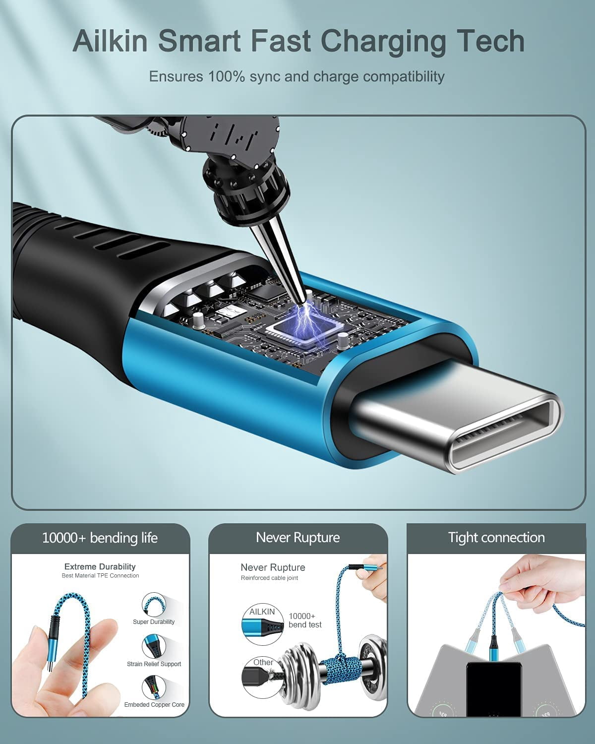 LINYAN-USB A to USB C Cable 10FT Fast Charging Nylon Braided Extra Long ...
