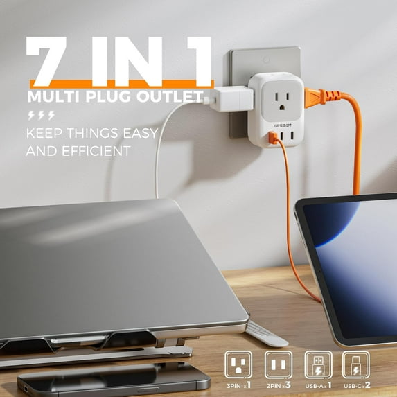 LINYAN-USB Wall Charger, Outlet Splitter with 4 AC Outlets Extender and ...