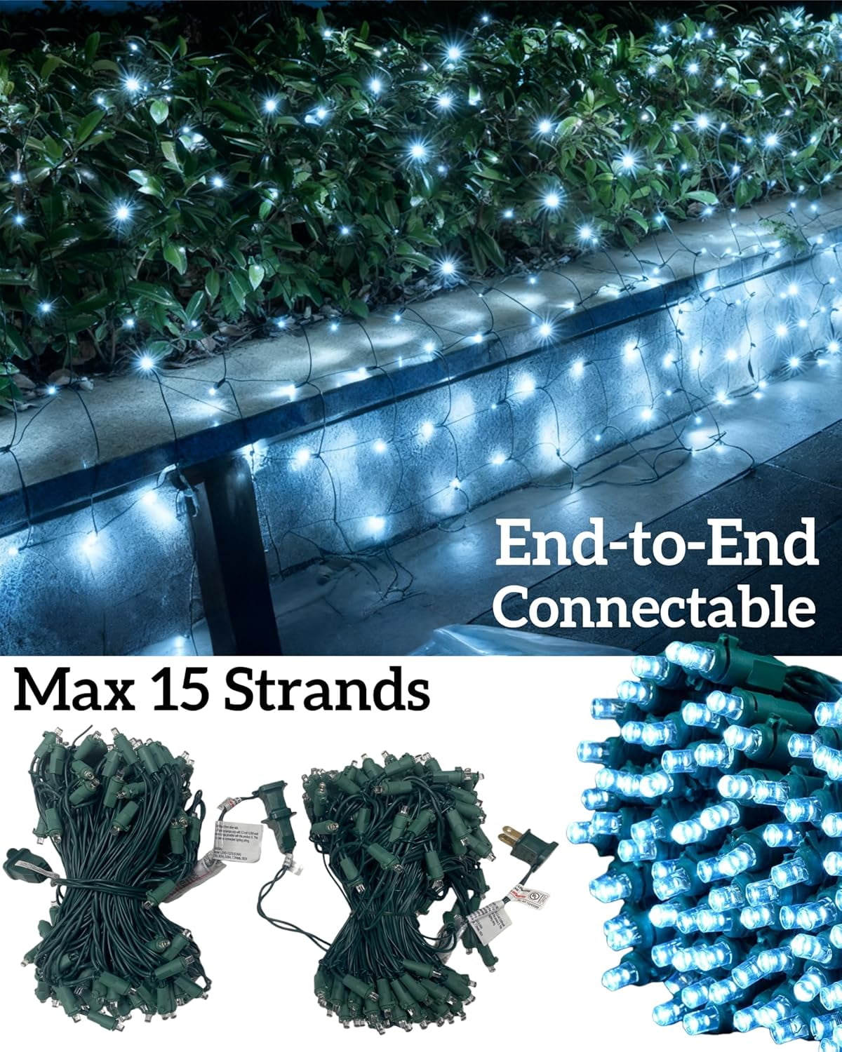 LINYAN-White Christmas Net Lights for Bushes Outdoor, 132LED 6FT x 6FT ...